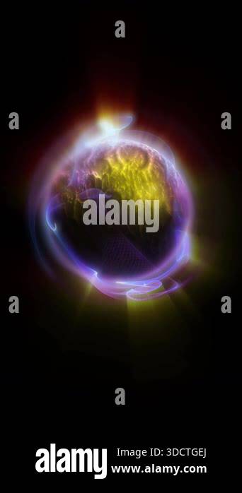 A bright, glowing sphere, consisting of particles and energetic dynamic ...