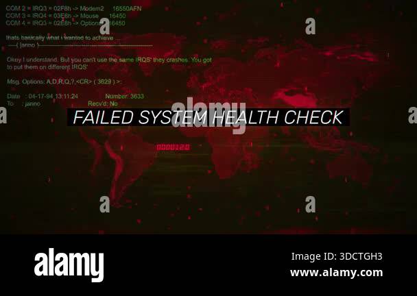 Failed System Health Check Warning Text on hacking background screen ...