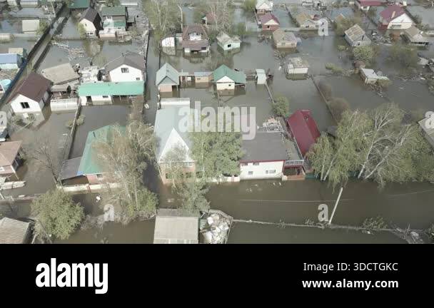Stunning aerial drone footage capturing a large-scale flood disaster ...
