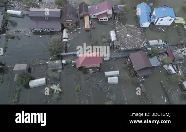 Stunning aerial drone footage capturing a large-scale flood disaster ...