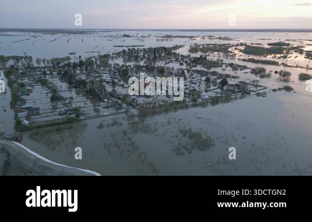 Stunning aerial drone footage capturing a large-scale flood disaster ...