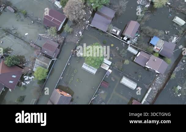 Stunning aerial drone footage capturing a large-scale flood disaster ...