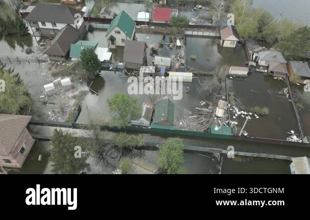 Stunning aerial drone footage capturing a large-scale flood disaster ...