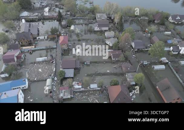 Stunning aerial drone footage capturing a large-scale flood disaster ...