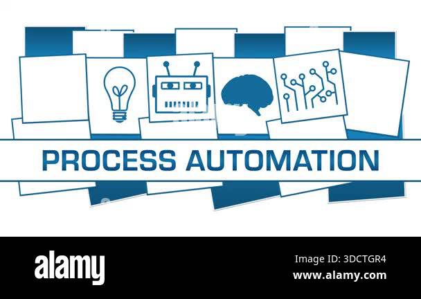 Process Automation concept animation with text and technology symbols ...