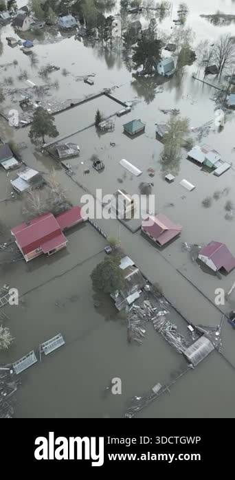 Stunning aerial drone footage capturing a large-scale flood disaster ...