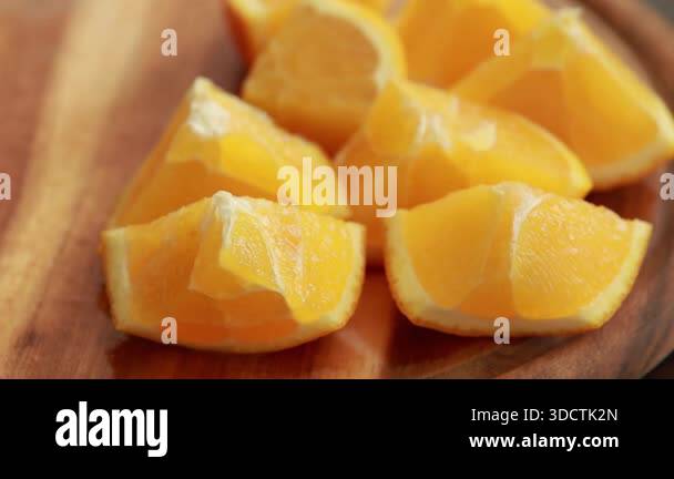 Slicing Fresh Orange on Wooden Cutting Board Close Up Food Preparation ...