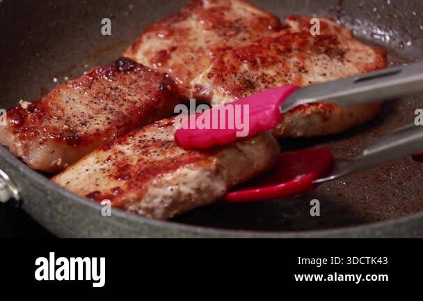 Cooking Caramelized Pork Chops in a Pan Delicious Savory Meal Stock ...