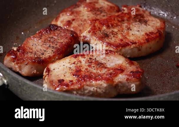 Cooking Caramelized Pork Chops in a Pan Delicious Savory Meal Stock ...