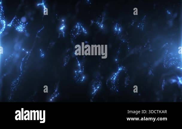 Abstract background with wavy particles and digital blue glowing waves ...
