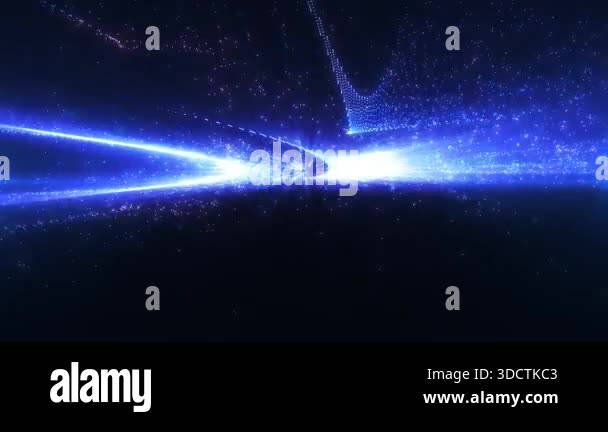 Bright blue particle stream bursting into light, abstract futuristic ...
