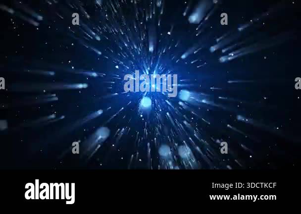 Blue light streaks rushing toward a bright center, abstract warp speed ...