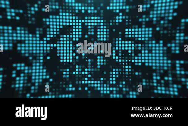 Abstract blue digital grid made of glowing pixels and squares ...