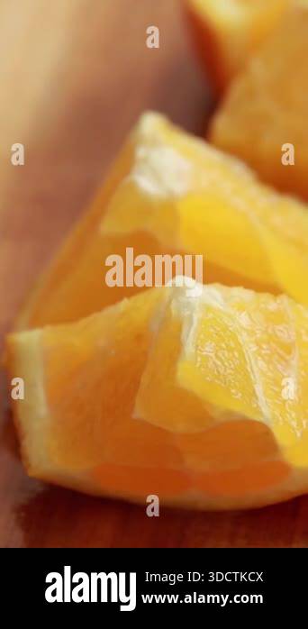 Slicing Fresh Orange on Wooden Cutting Board Close Up Food Preparation ...