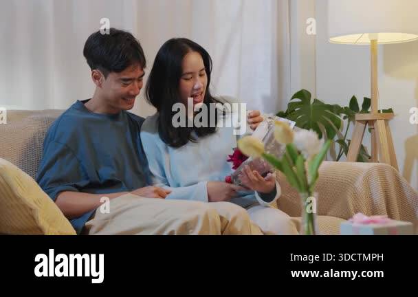 Valentine day love warms happy young lovers, romantic faces at home ...