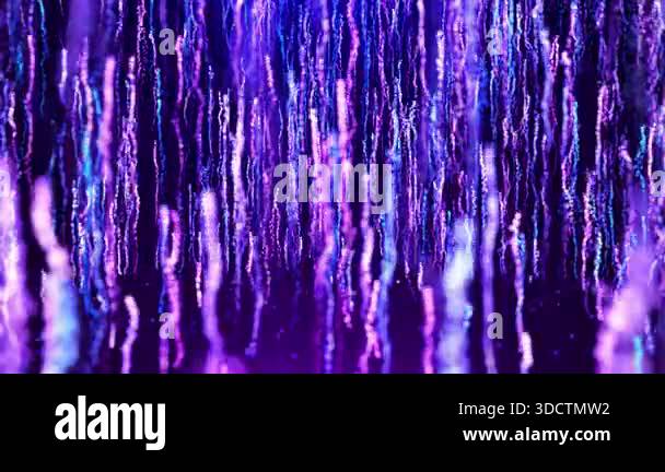 Abstract vertical light streams of glowing blue and purple particles ...