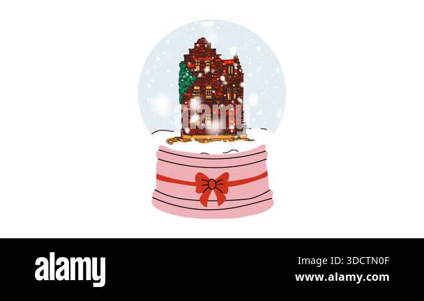 Loop animation of falling snow around a red building inside a snow ...