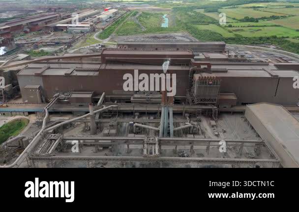 Aerial drone view of industrial steel production factory, heavy plant ...