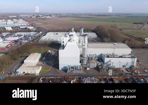 Aerial view of large power plant, electrical energy generation, smoke ...