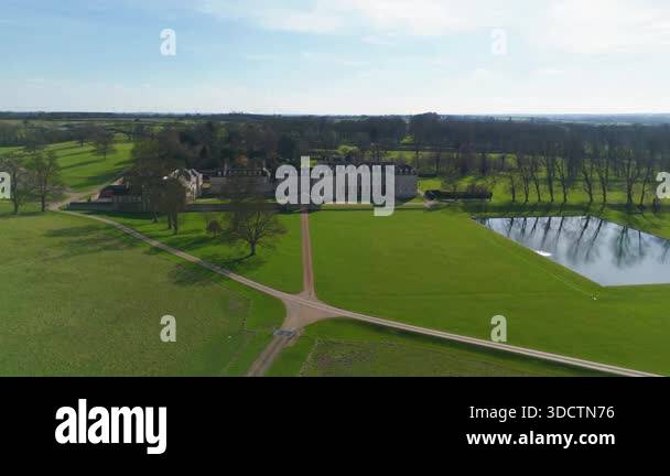 Aerial view of large mansion property. Victorian era estate in a large ...