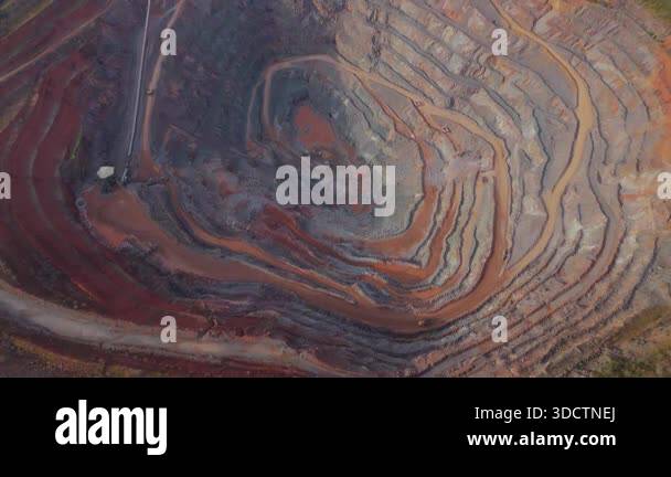 Aerial drone perspective of huge quarry, open pit mine, gravel and rare ...