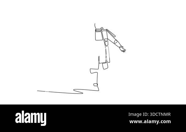 Self drawing animation of single line draw composed human samurai ...