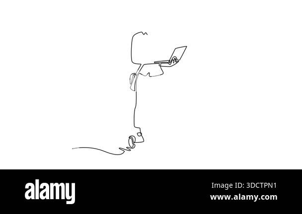 Animated self drawing of continuous line draw young man in business ...