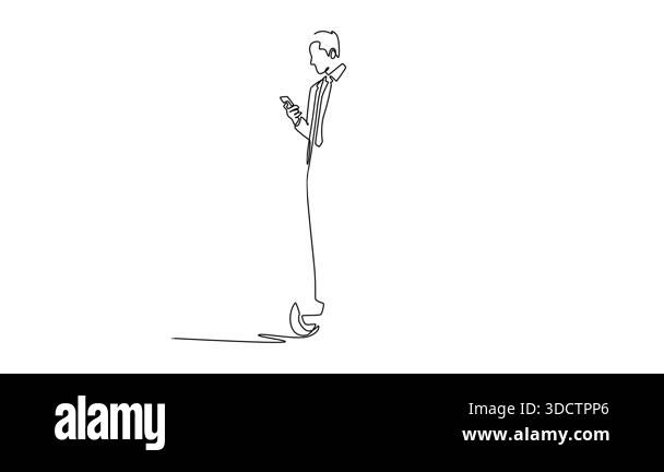 Animated self drawing of continuous line draw young man in business ...