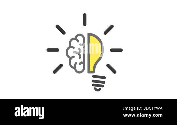 Icon of Brain and light bulb with its reflection and isolated on a ...
