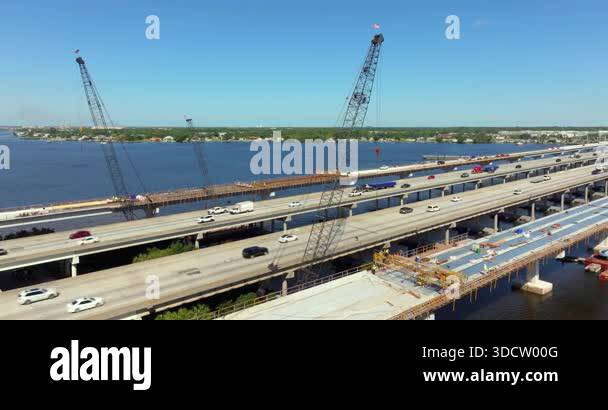 Highway bridge construction in Ellenton, Florida. Development of ...