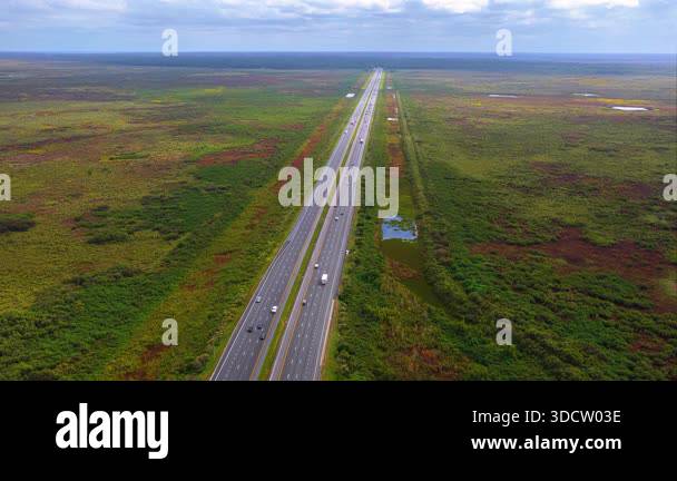 Straight section of interstate highway in Florida wetland zone ...