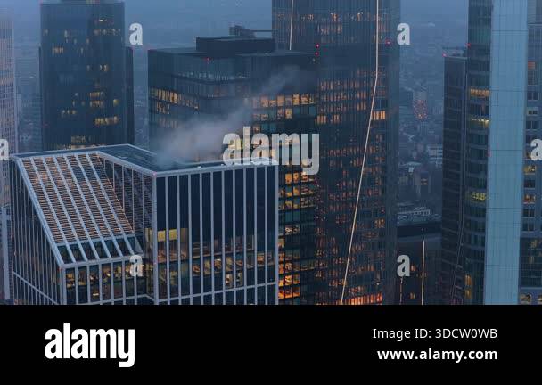 Aerial view of TaunusTurm modern skyscrapers in Frankfurt am Main ...