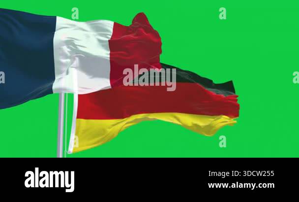 National flags of France and Germany waving in the wind isolated on ...