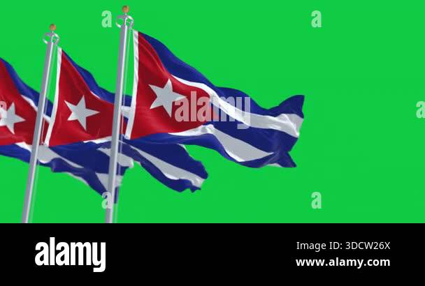 Three Cuban flags waving isolated on green background. Seamless 3D ...