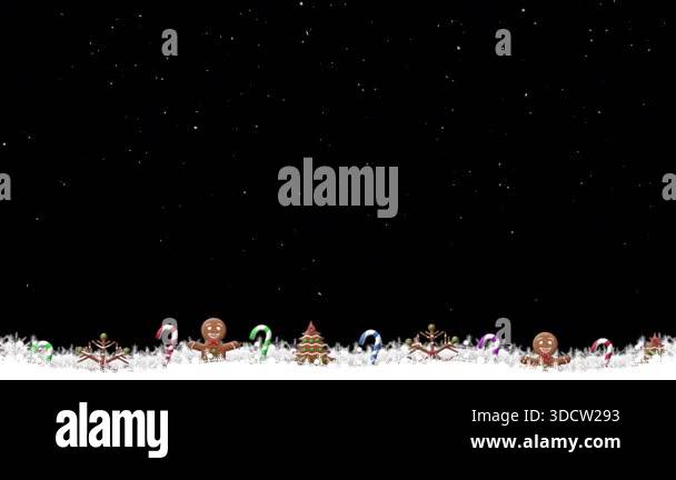 A clean holiday frame with a black background and falling snow. The ...