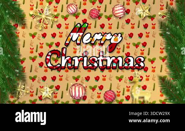 The words Merry Christmas in a festive font. The background is a ...