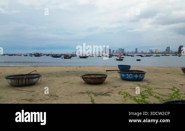 Asia, Vietnam,Da Nang beach 12,5,2025 - The traditional round fishing ...
