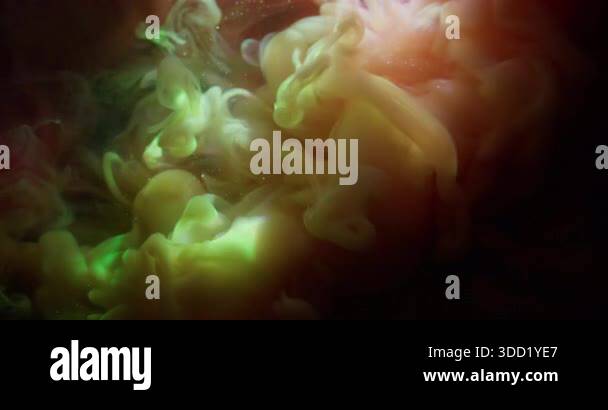 Paint flow. Shiny particles. Defocused pink yellow purple color glitter ...