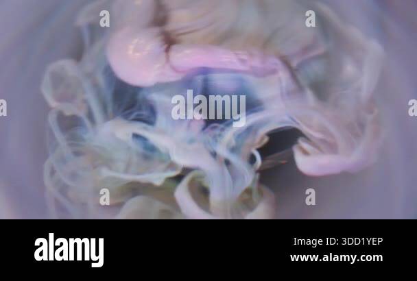 Dye spill. Blur paint wave. Sparkling white smoke liquid pouring on ...
