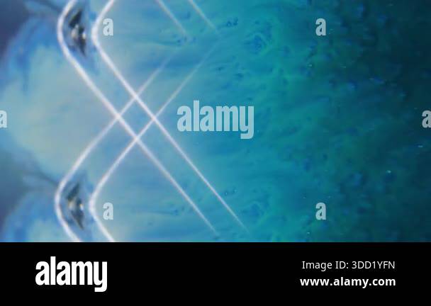 Ink angle. Sparkling flow. Defocused blue neon color glitter particles ...