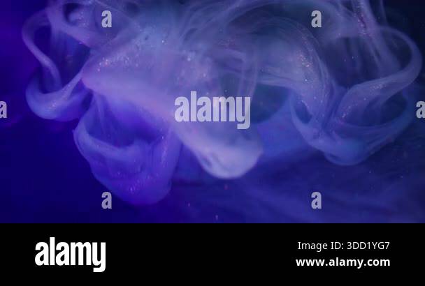 Pigment fluid drip. Defocused swirl. Violet blue shimmering smoke paint ...
