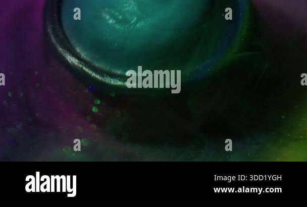 Shiny ink drop. Blurred fluid blend. Green blue liquid spill on round ...