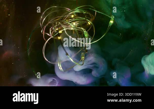 Vapor mix defocused. Art light wire. Colorful smoke spill on glass glow ...