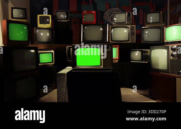 Pile of Old Television Sets With Chroma Key Screens Stock Video Footage ...