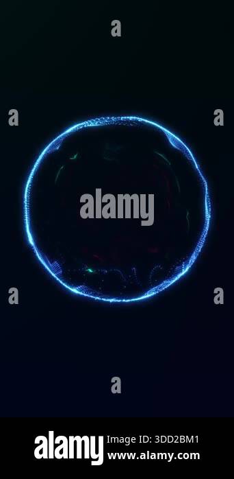 Abstract blue fractal particle orb with smooth flowing motion on dark ...