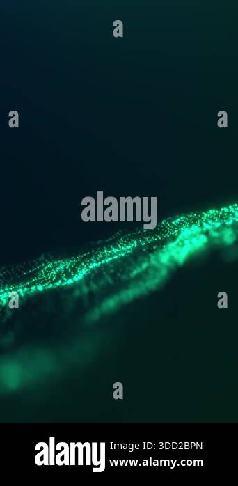 Deep green digital particles flow across a dark background, forming an ...