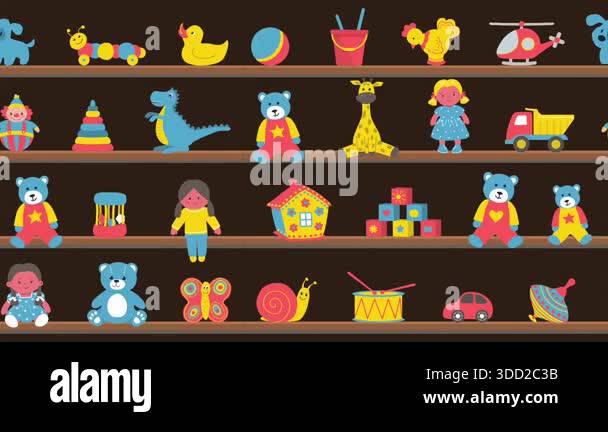 Toys on Shelves. Animation. Moving Shelves with Childrens Toys ...