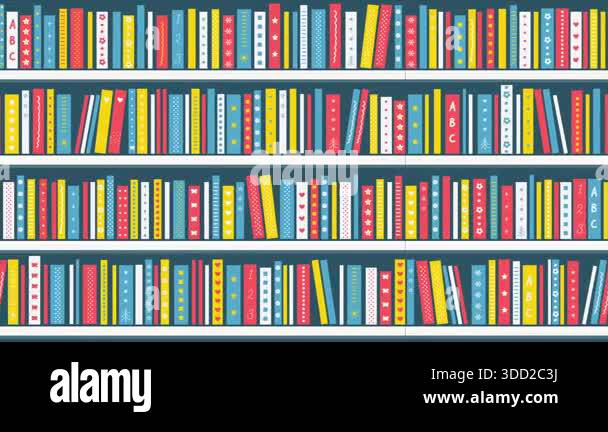 Bookshelves with Books. Animation. Moving Shelves with Books. Seamless ...