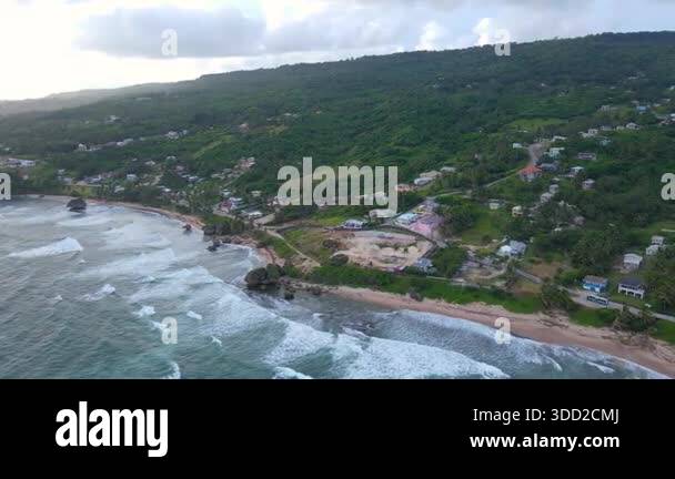 Bathsheba Beach aerial view including mushroom rock in village of ...