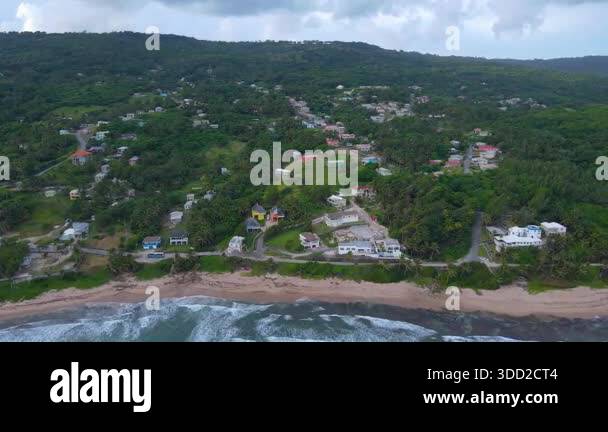 Bathsheba Beach aerial view including mushroom rock in village of ...